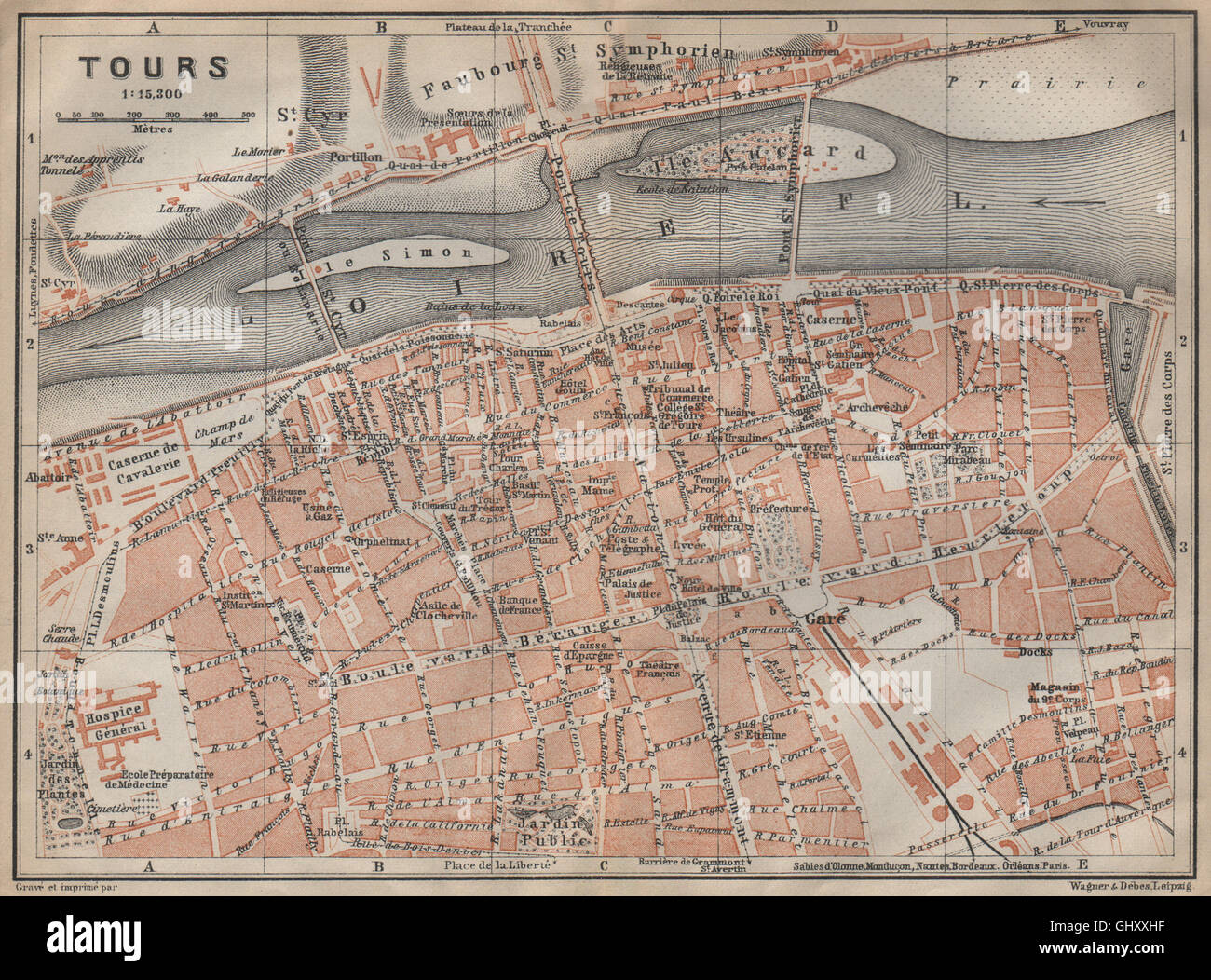 Vintage town city ville map tours hi-res stock photography and images ...