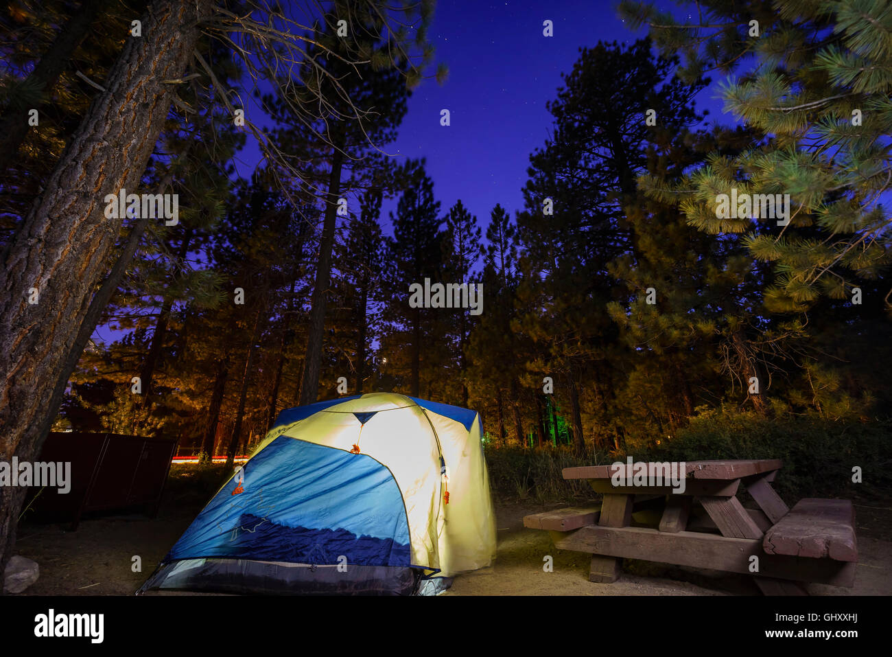 Camping in the NEW SHADY REST CAMPGROUND of Mammoth Lake Stock Photo ...
