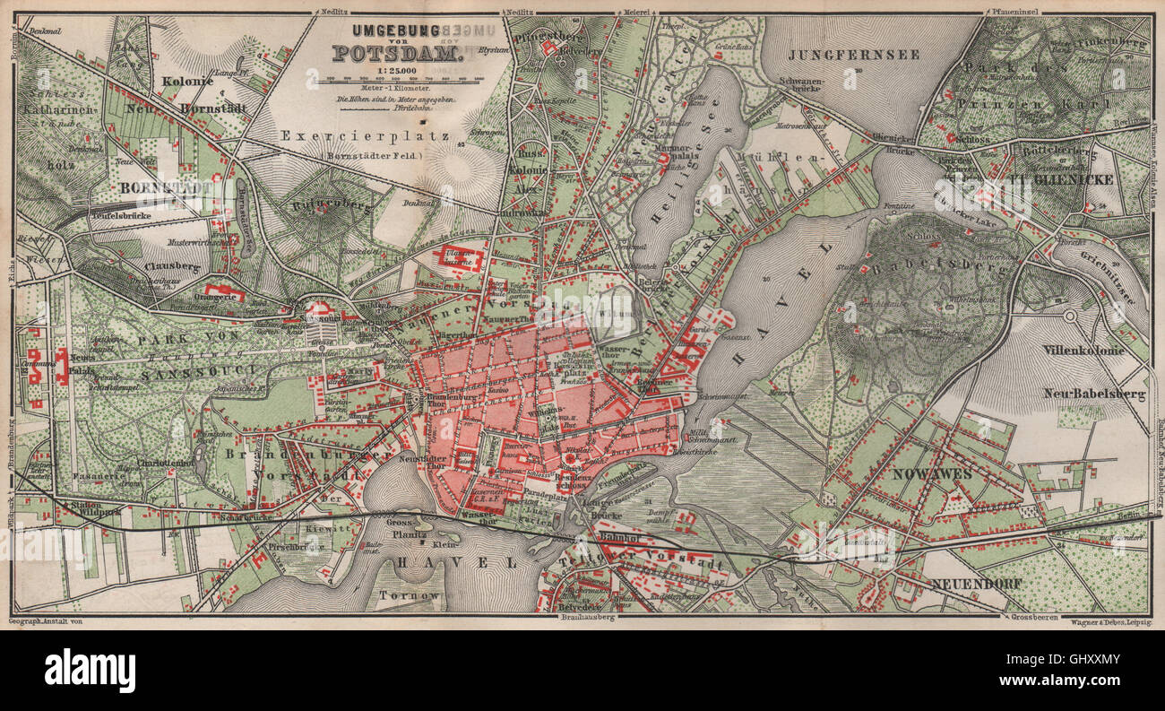 POTSDAM town city stadtplan & environs/umgebung. Nowawes. Brandenburg ...