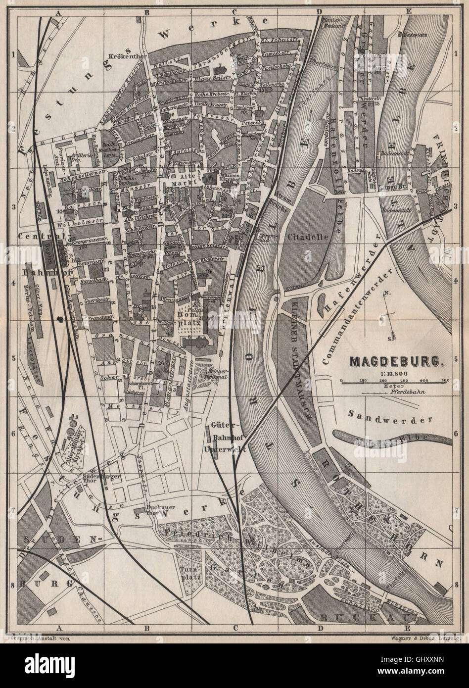 MAGDEBURG antique town city stadtplan. Saxony-Anhalt karte. BAEDEKER ...