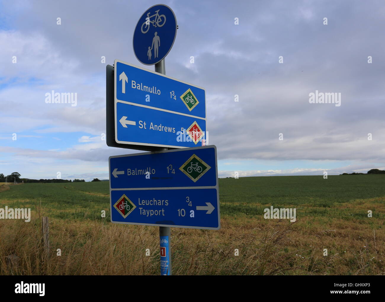Cycle Route sign Guardbridge Fife Scotland July 2016 Stock Photo - Alamy