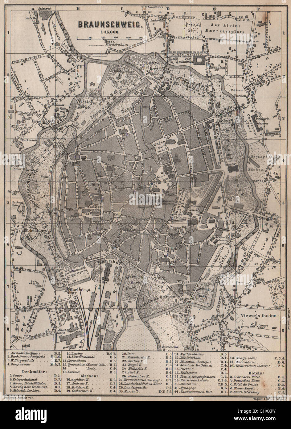 BRAUNSCHWEIG town city stadtplan. Brunswick. Lower Saxony karte, 1886 ...