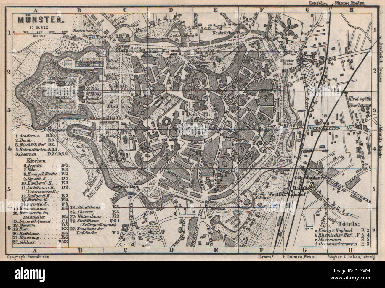 MÜNSTER antique town city stadtplan. Northrhine-Westfalia karte, 1886 ...