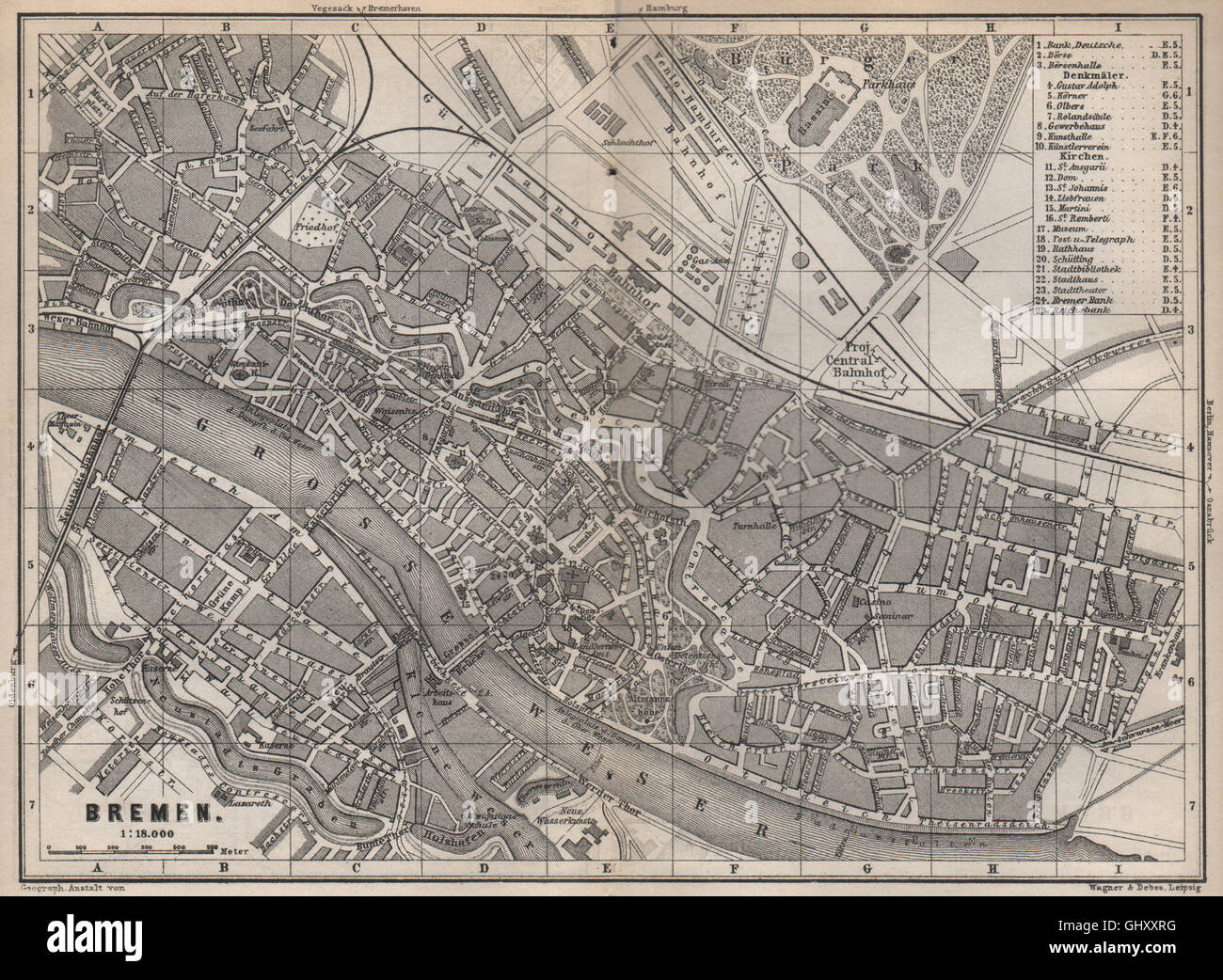 BREMEN antique town city stadtplan. Deutschland karte. BAEDEKER, 1886 ...