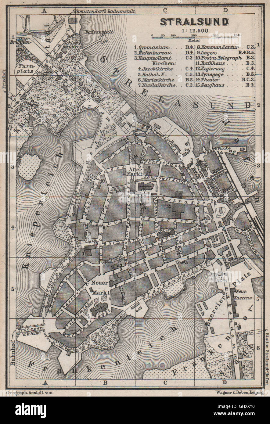 STRALSUND antique town city stadtplan. Mecklenburg-Vorpommern karte ...