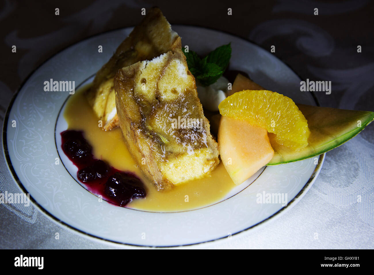 Bananas Foster Bread Pudding with Screech rum sauce served in ...
