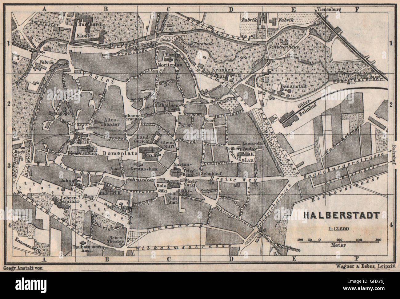 HALBERSTADT antique town city stadtplan. Saxony-Anhalt karte. BAEDEKER ...