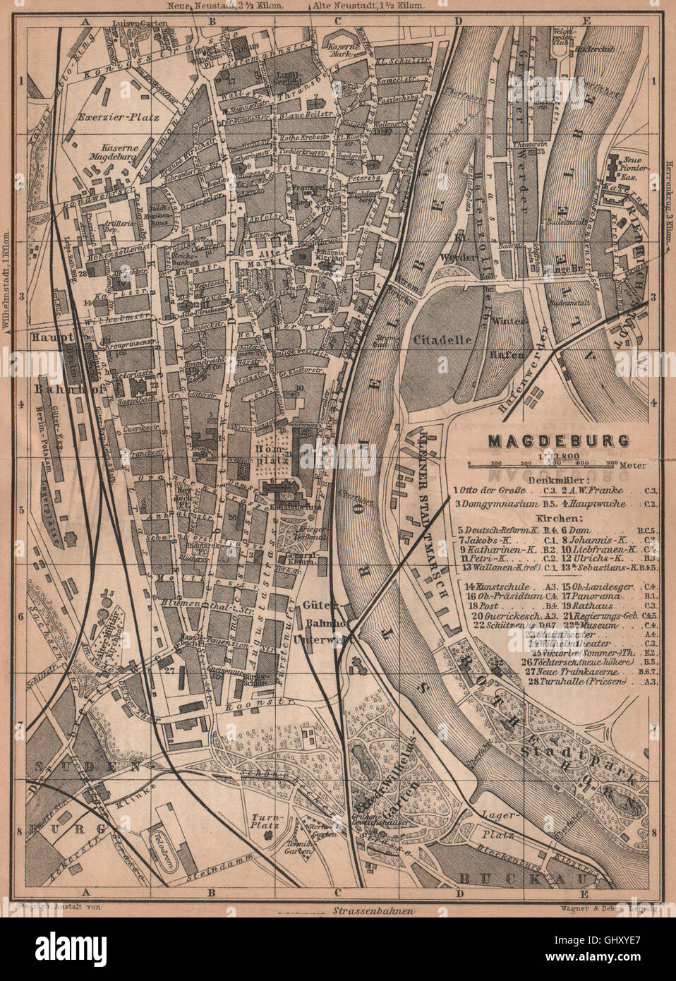 MAGDEBURG antique town city stadtplan. Saxony-Anhalt karte. BAEDEKER ...
