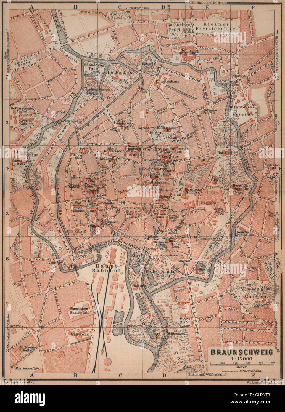 BRAUNSCHWEIG town city stadtplan. Brunswick. Lower Saxony karte, 1900 ...