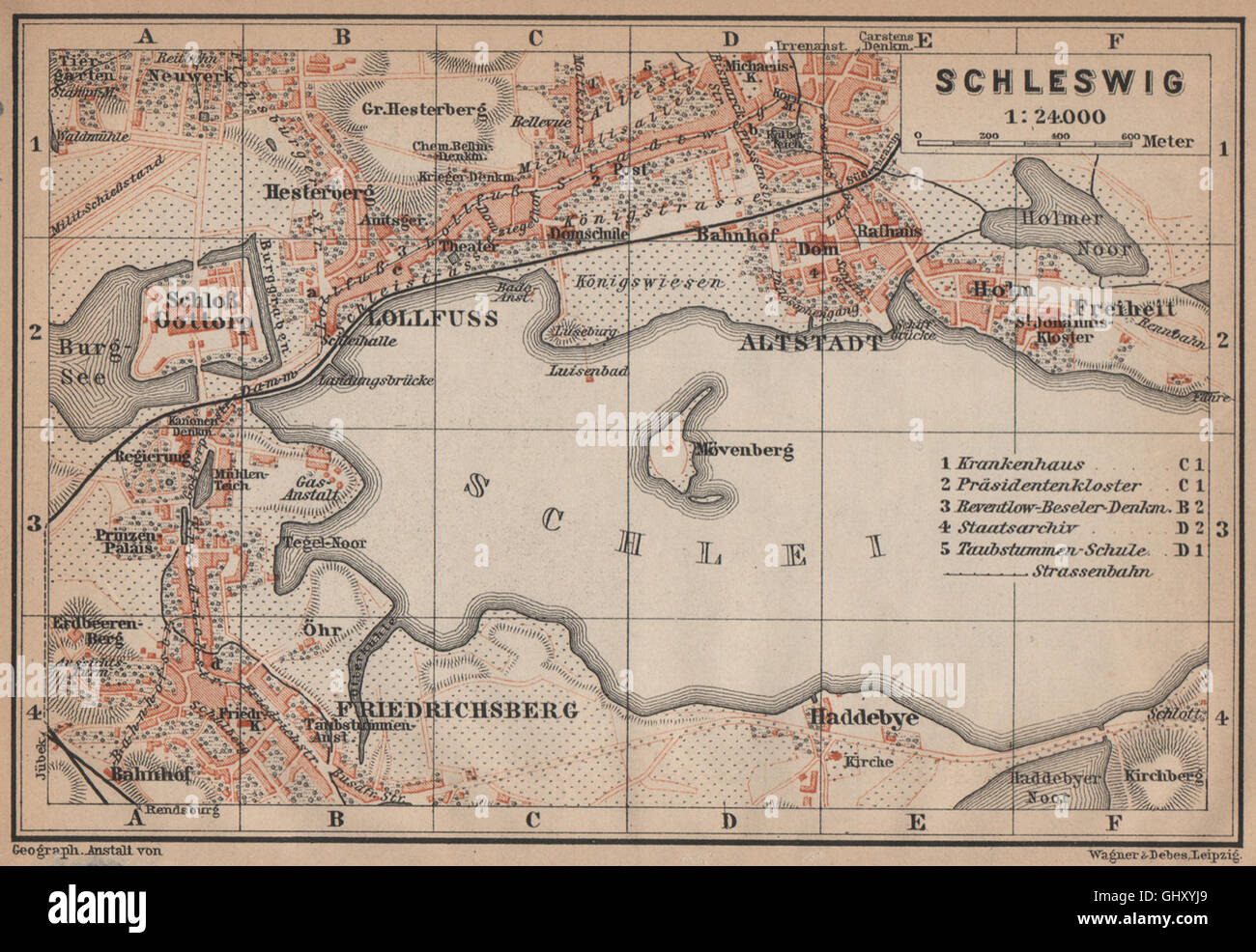 SCHLESWIG town city stadtplan Lollfuss Friedrichsberg Slesvig Gottorp ...