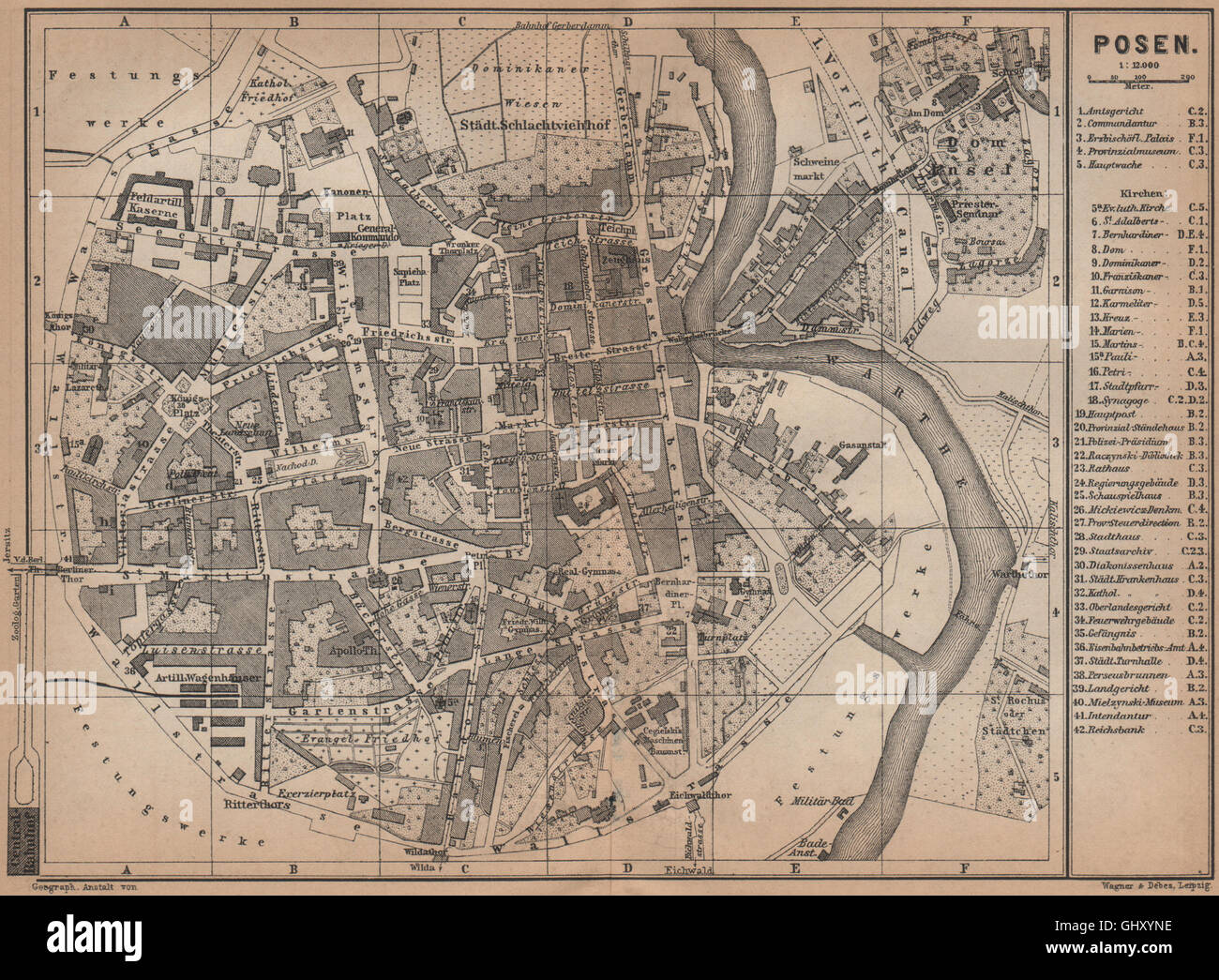 POSEN POZNAN antique town city plan miasta. Poznań. Poland mapa, 1900 ...