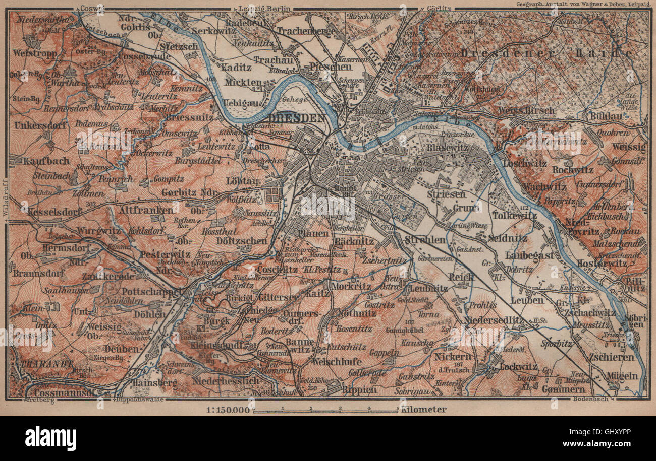 DRESDEN & environs/umgebung. Saxony karte. BAEDEKER, 1900 antique map ...