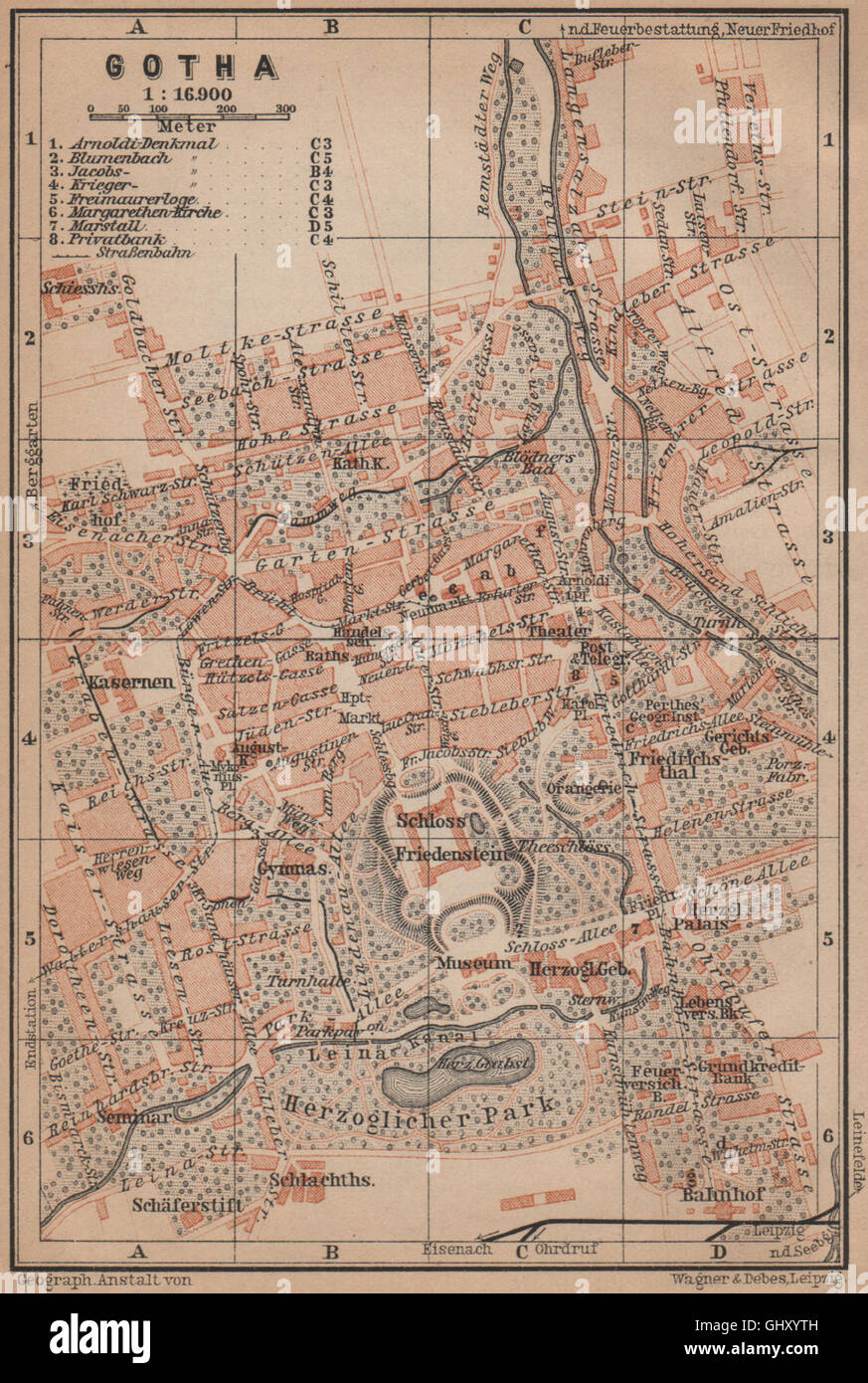GOTHA town city stadtplan. Thuringia. Schloss Friedenstein karte, 1900 ...