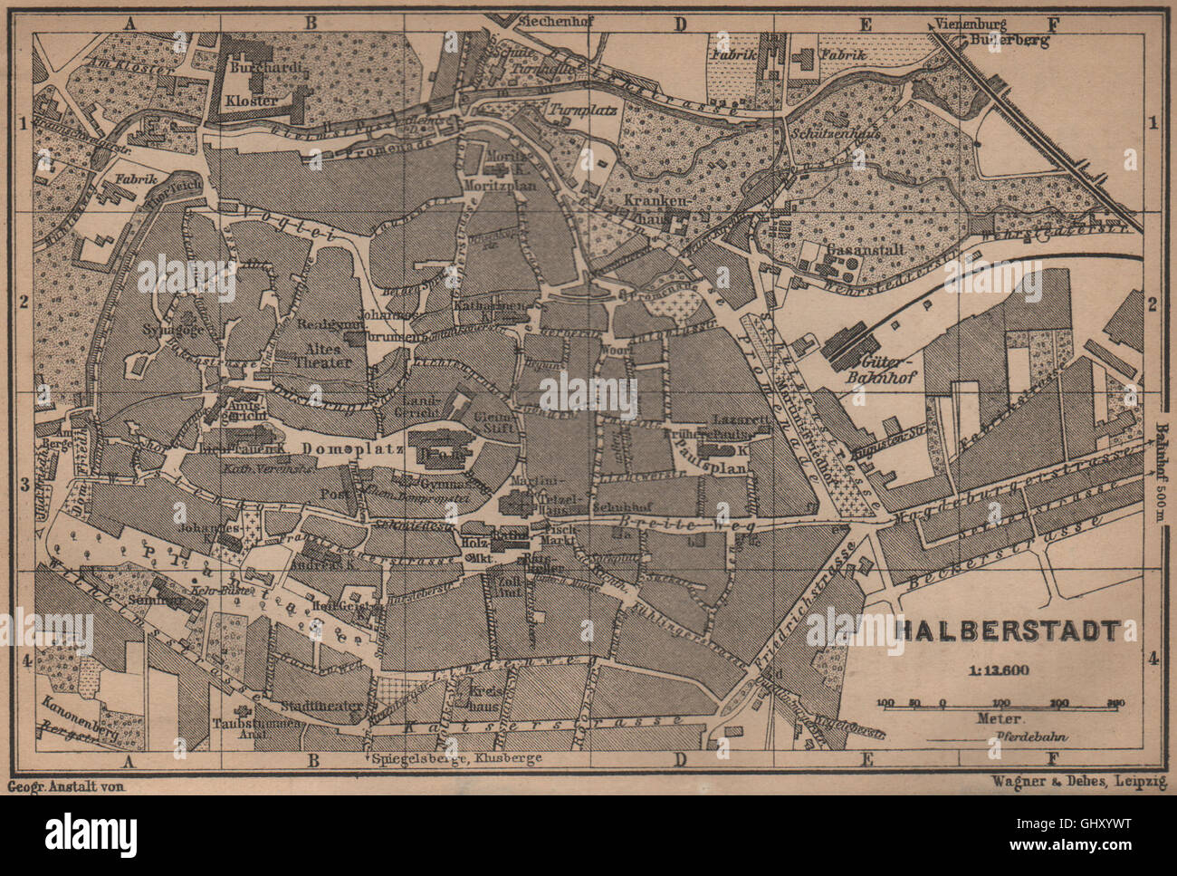 HALBERSTADT antique town city stadtplan. Saxony-Anhalt karte. BAEDEKER ...