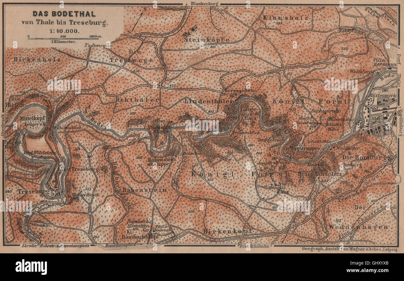 DAS BODETHAL von Thale bis Treseburg. Bode Gorge topo-map. Harz karte ...