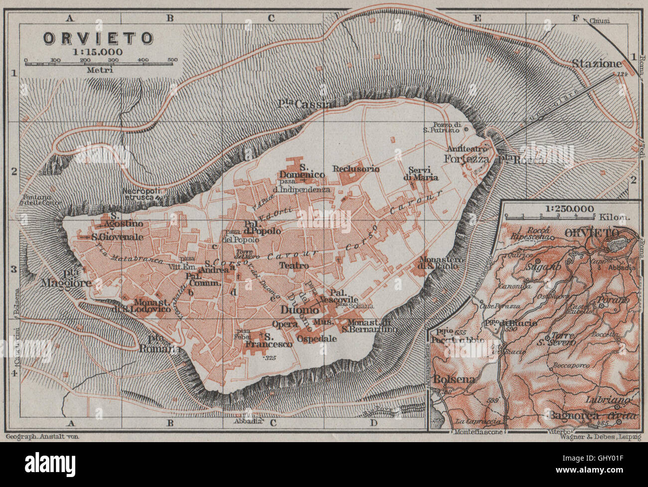 ORVIETO antique town city plan piano urbanistico. Italy mappa, 1909 ...
