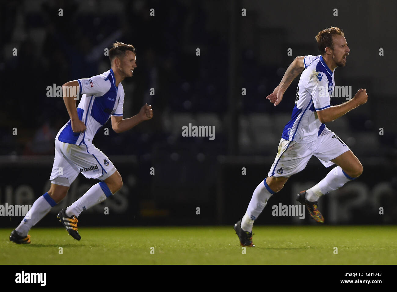 Bristol Rovers' Chris Lines (right) celebrates scoring his side's first ...