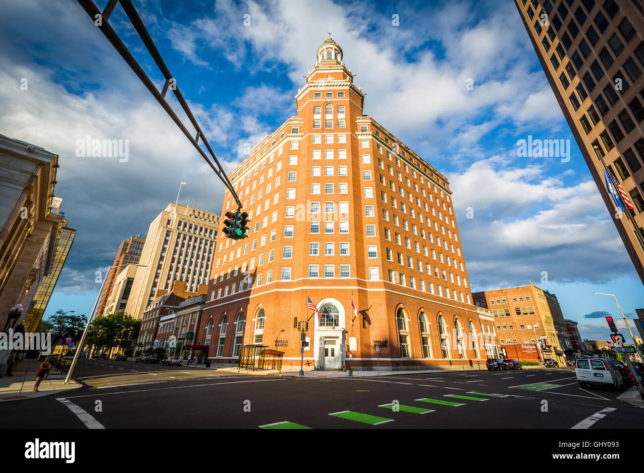 Buildings at the corner of Elm Street and Church Street, in downtown ...