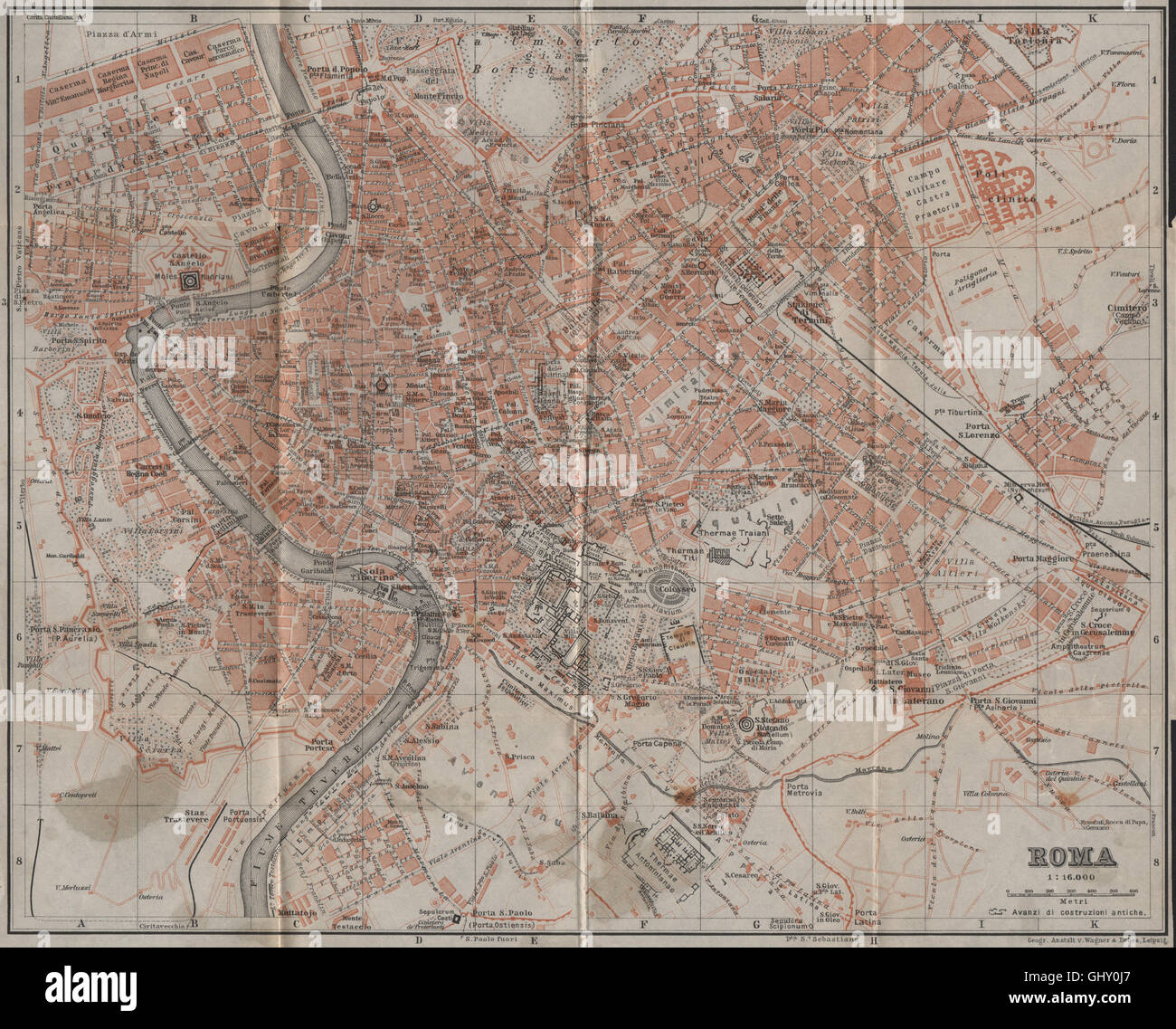 ROMA ROME antique town city plan piano urbanistico. Italy mappa, 1909 ...