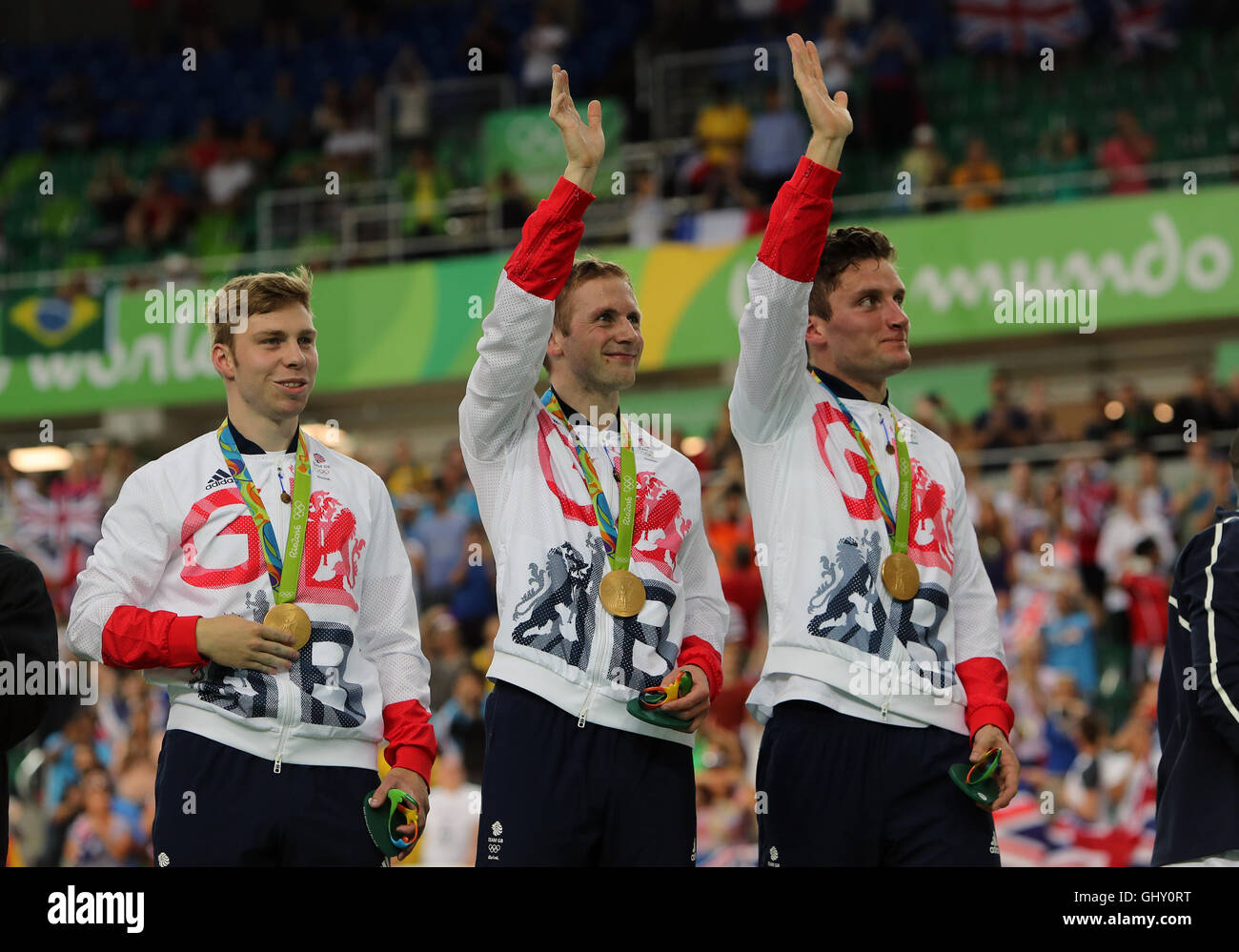 Great Britain's Philip Hindes, Jason Kenny and Callum Skinner with ...