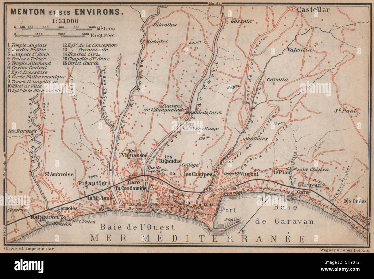 MENTON MENTONE town city plan de la ville & environs. Alpes-Maritimes ...