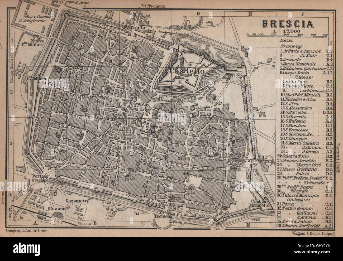BRESCIA antique town city plan piano urbanistico. Italy mappa, 1895 ...