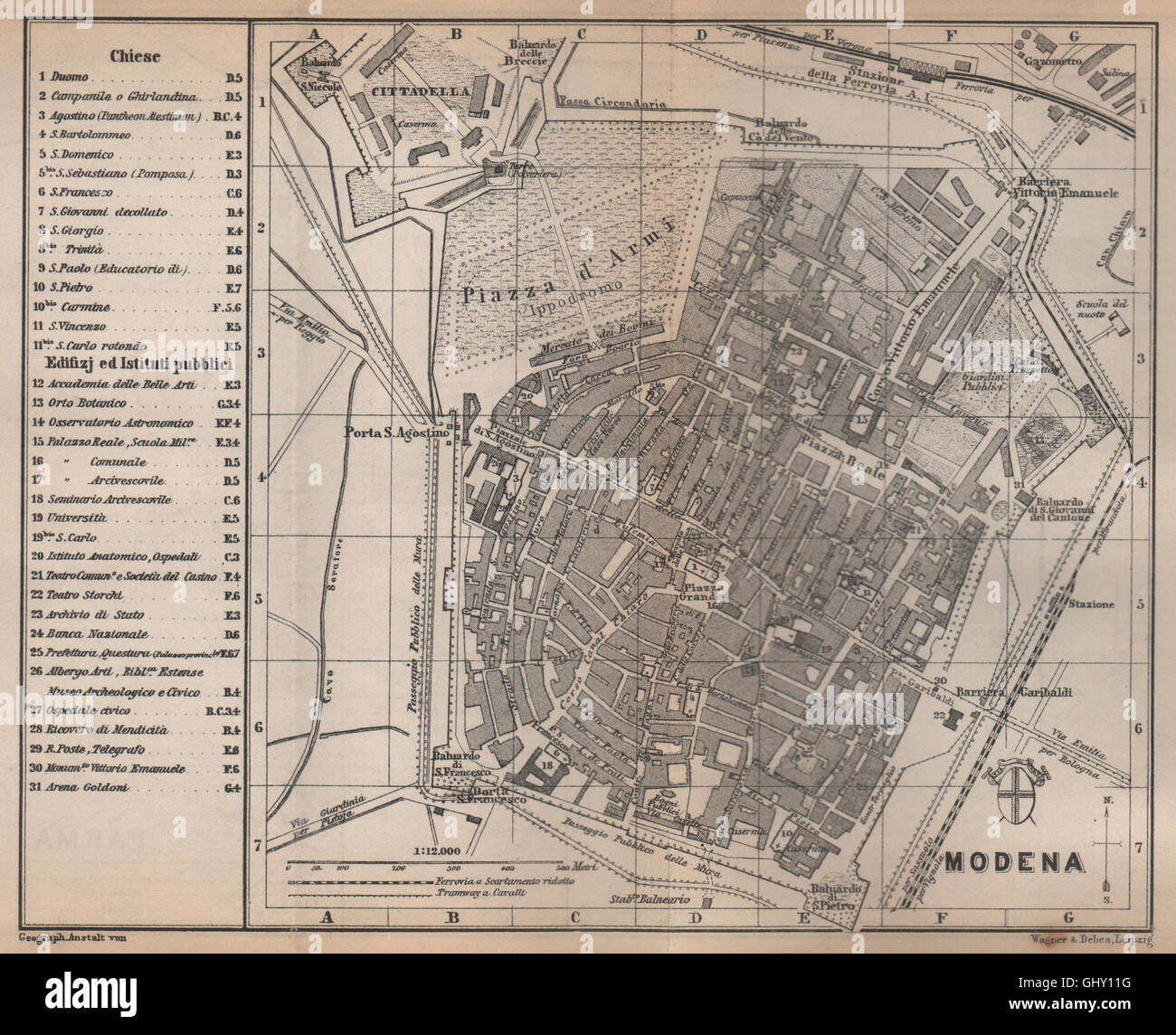 MODENA antique town city plan piano urbanistico. Italy mappa. BAEDEKER ...