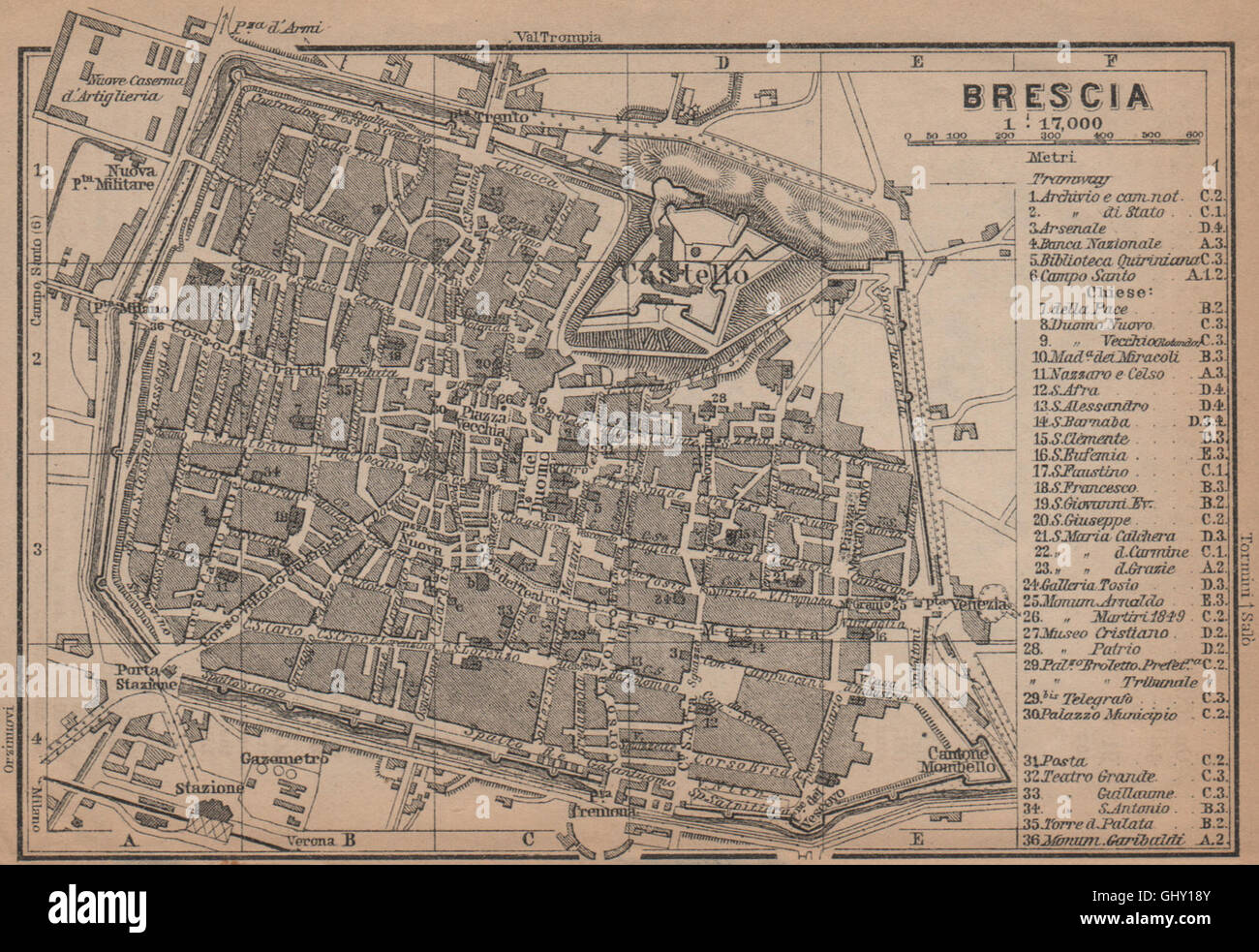 BRESCIA antique town city plan piano urbanistico. Italy mappa, 1899 ...
