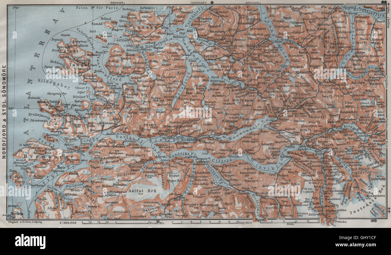 NORDFJORD & SOUTHERN SONDMERE/Sunnmøre topo-map. Gloppen Volda. Norway ...