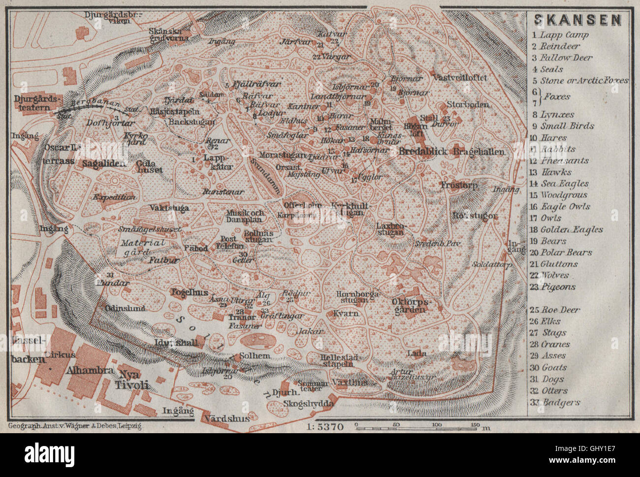 SKANSEN OPEN-AIR MUSEUM. Topo-map. Stockholm, Sweden karta. BAEDEKER ...