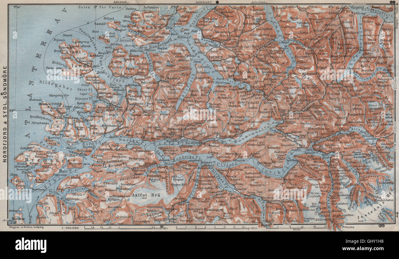 NORDFJORD & SOUTHERN SONDMERE/Sunnmøre topo-map. Gloppen Volda. Norway ...