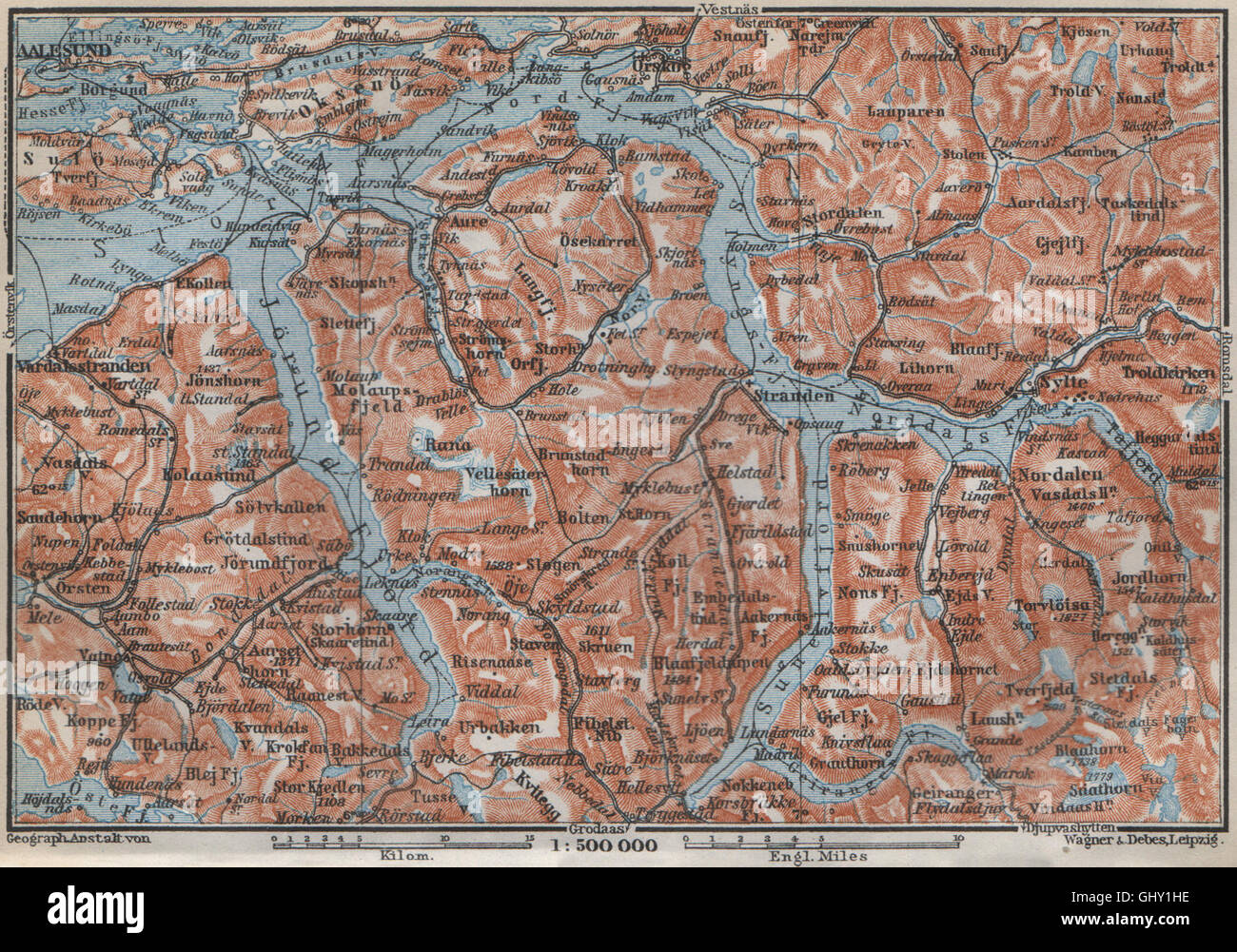 Hjørundfjorden Geirangerfjord topo-map. Alesund Stranda Skodje. Norway ...