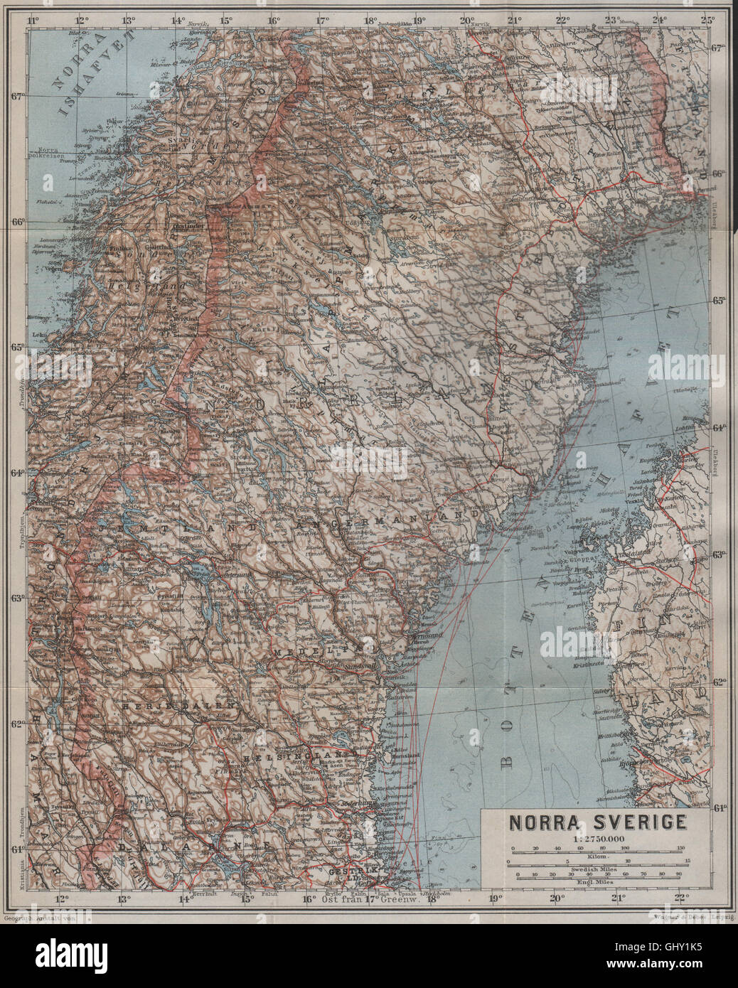 NORTHERN SWEDEN. Norra Sverige karta. BAEDEKER, 1912 antique map Stock ...