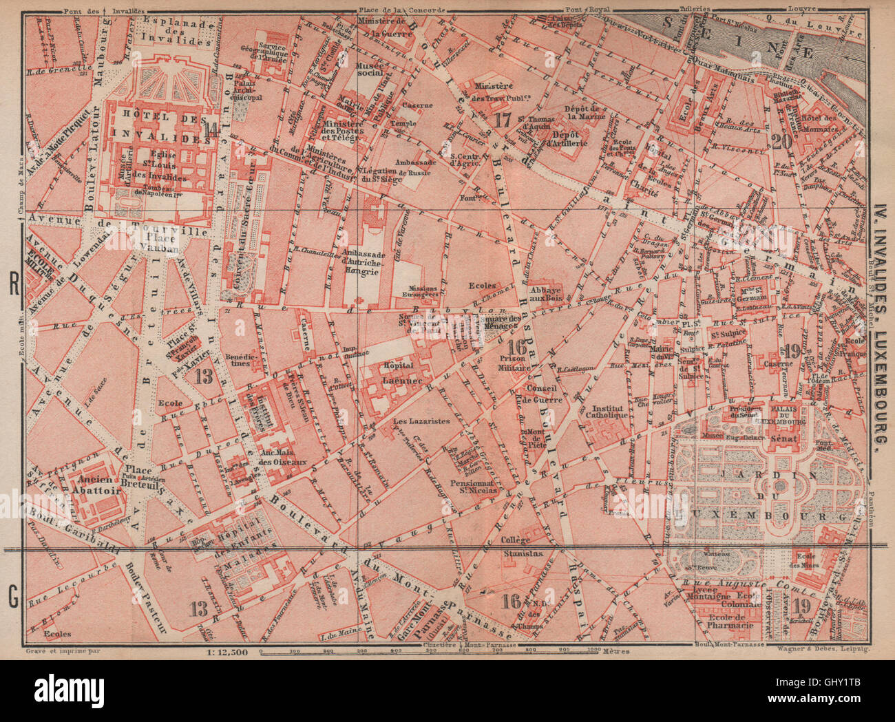 INVALIDES LUXEMBOURG. town city plan de la ville. Paris 6e 7e carte ...