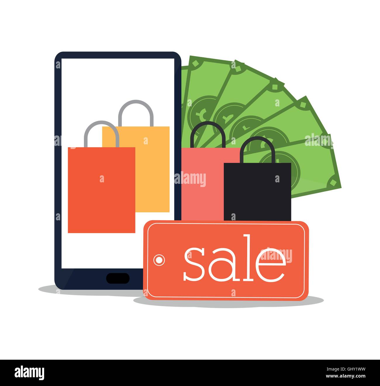 Shopping online bag bills Cut Out Stock Images & Pictures - Alamy