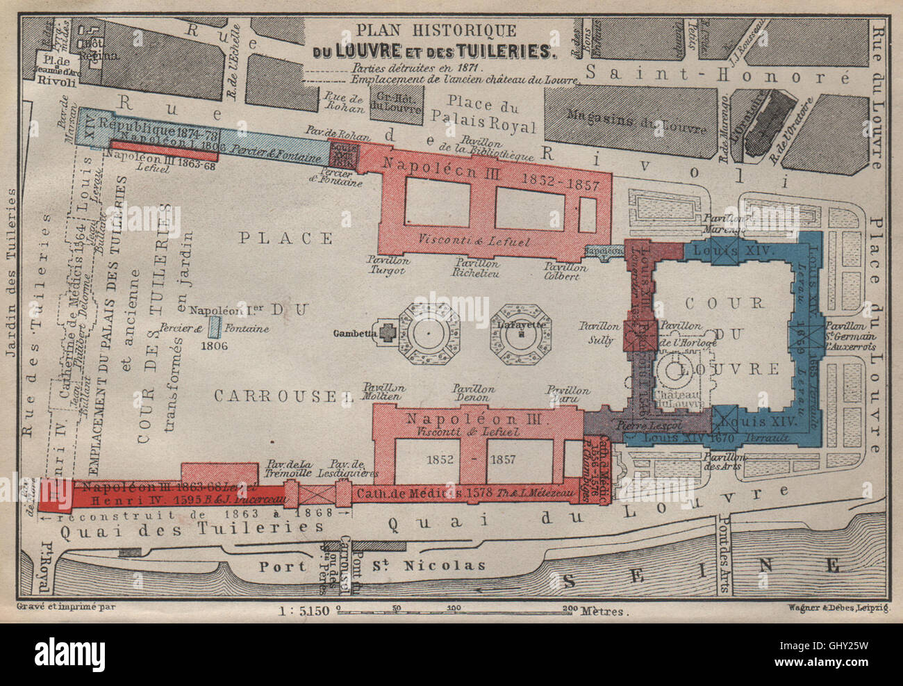 LOUVRE & TUILERIES. Plan historique. Historic development. Paris 1er ...
