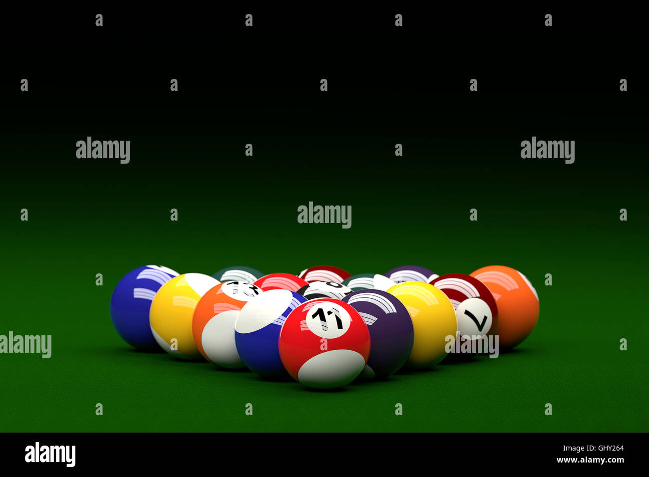 3D rendering of pool balls on pool table background Stock Photo - Alamy