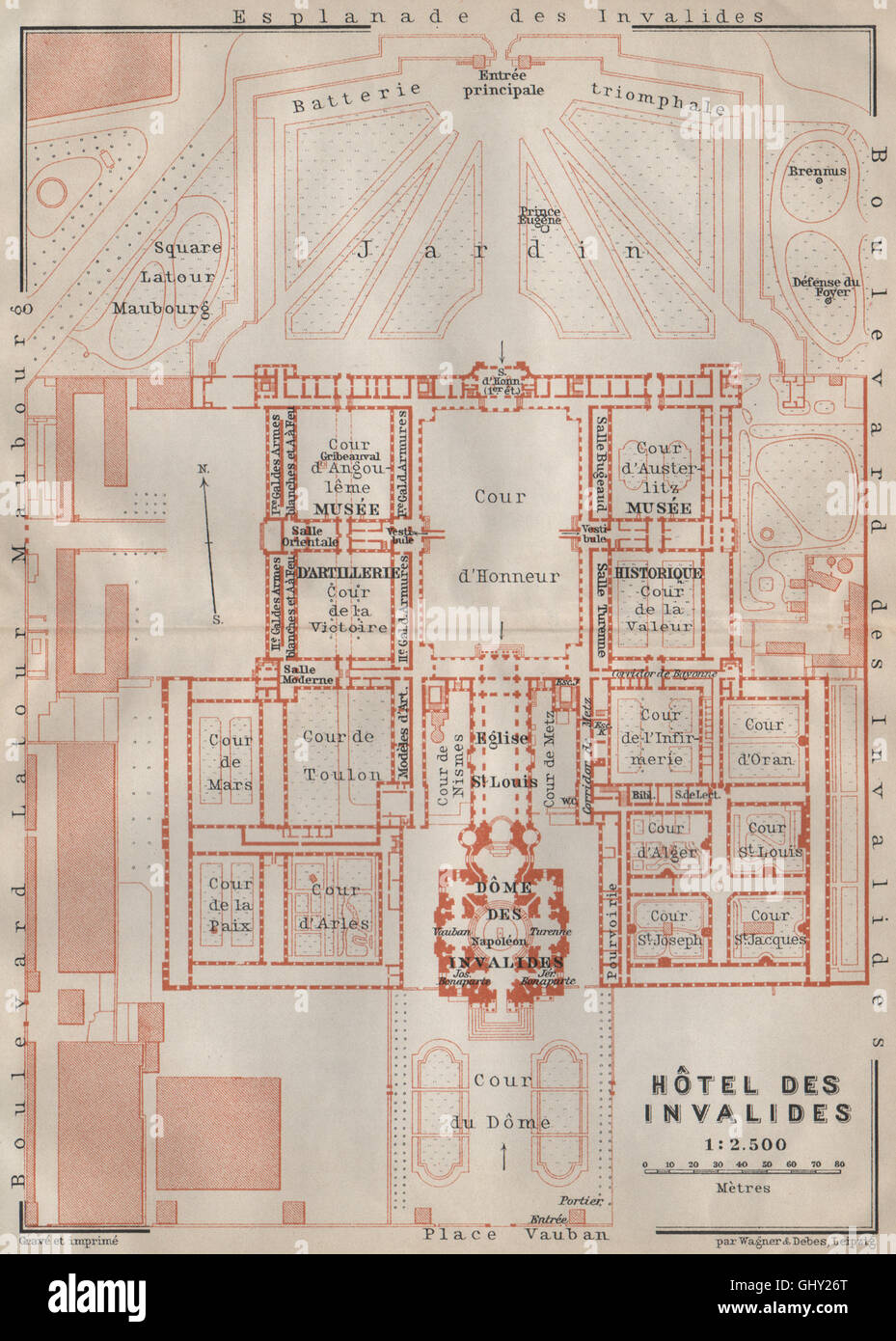 HÔTEL DES INVALIDES floor plan. Paris 7e carte. BAEDEKER, 1907 antique ...