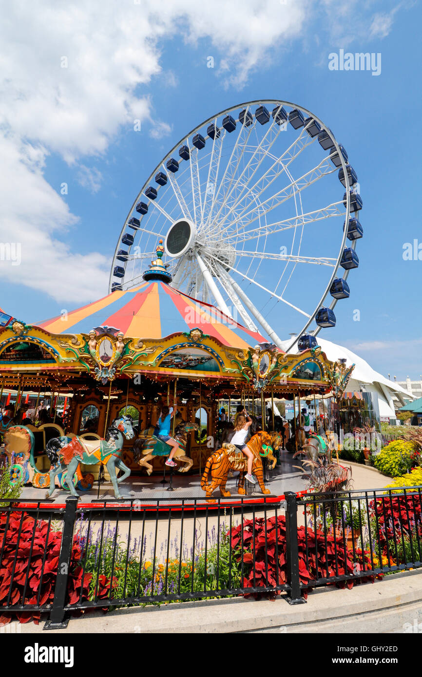 Centennial Ferris Wheel and carousel. Navy Pier, Chicago, Illinois ...