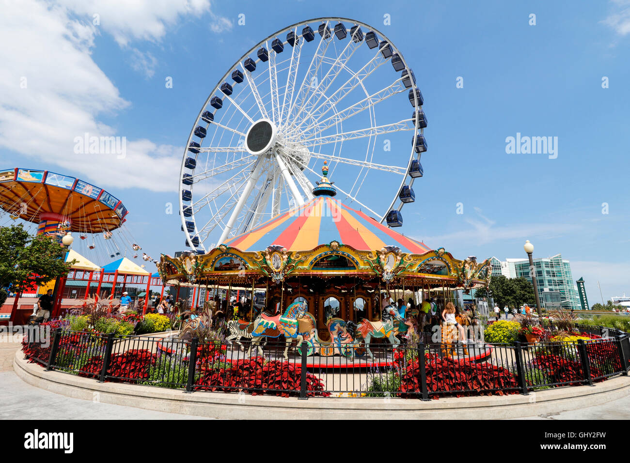 Centennial Ferris Wheel and carousel. Navy Pier, Chicago, Illinois ...