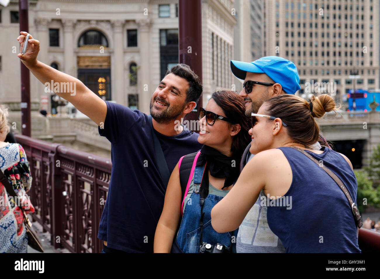Taking a selfie on the Michigan Avenue Bridge. Chicago, Illinois Stock ...