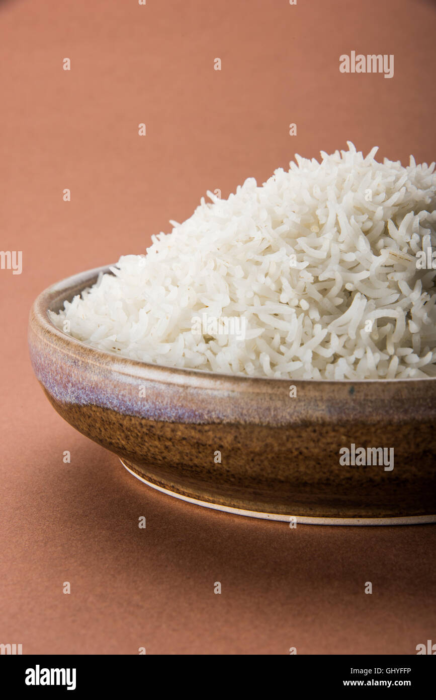basmati rice in a brass bowl, cooked basmati rice, cooked plain rice ...