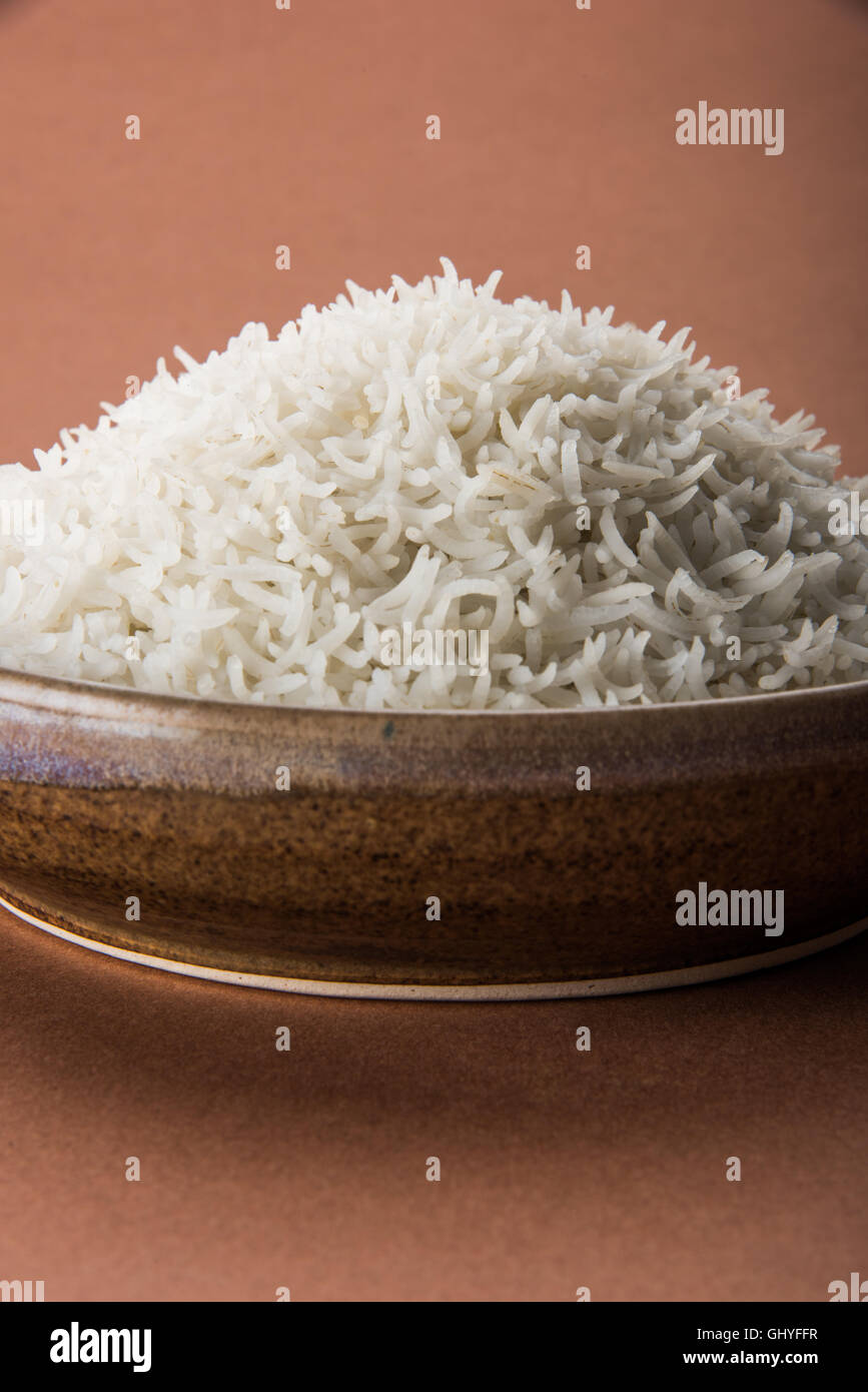 basmati rice in a brass bowl, cooked basmati rice, cooked plain rice ...