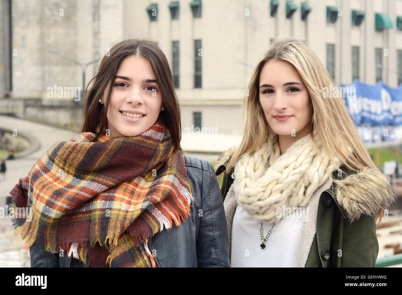 Portrait of two beautiful young woman. Urban concept. Outdoors Stock ...