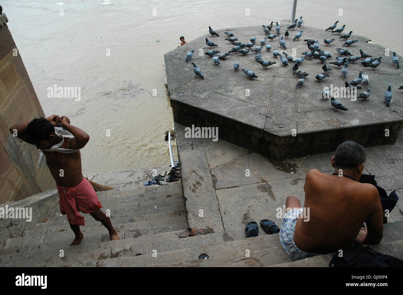 People at varanash ghat in the morning at VARANASI, UTTAR PRADESH ...