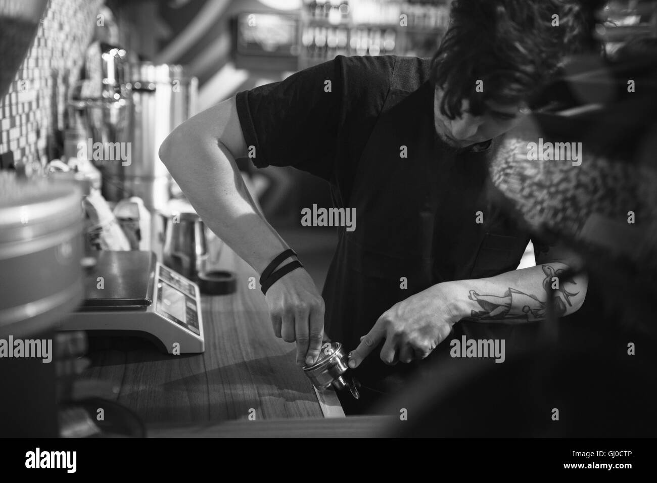 Barista in coffee shop Black and White Stock Photos & Images - Alamy