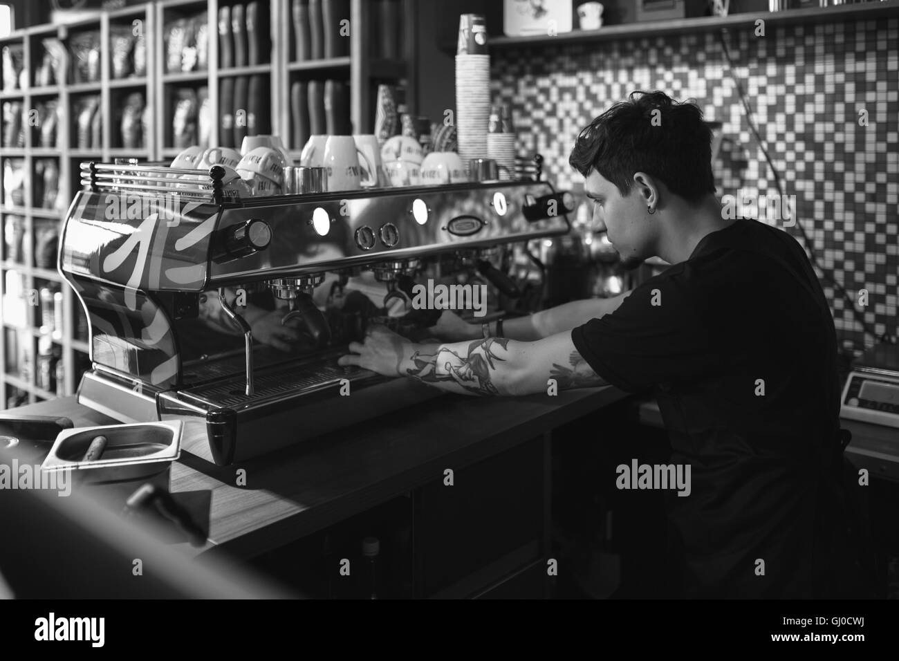Business barista man in Black and White Stock Photos & Images - Alamy