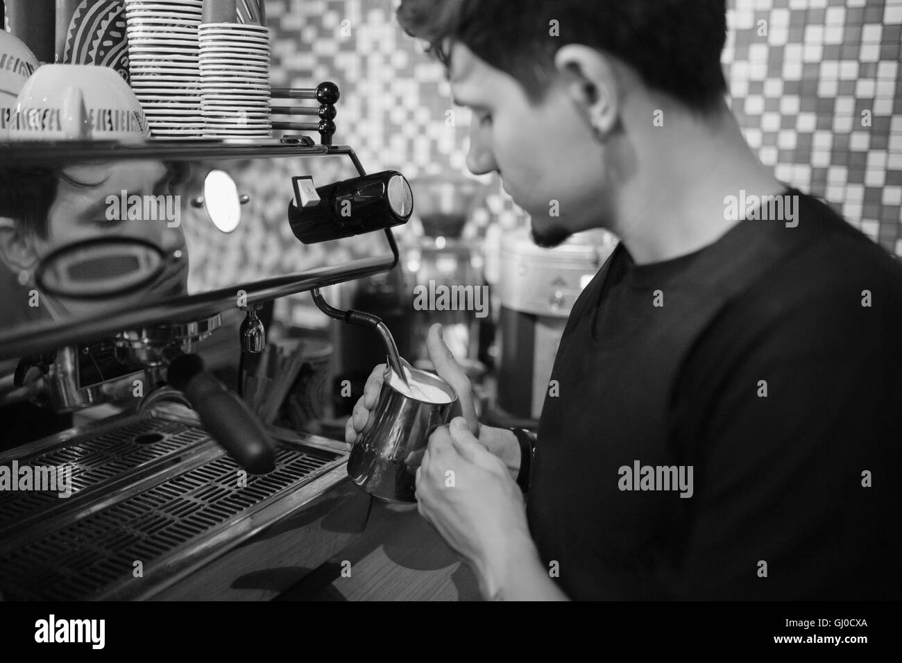 Business barista man in Black and White Stock Photos & Images - Alamy