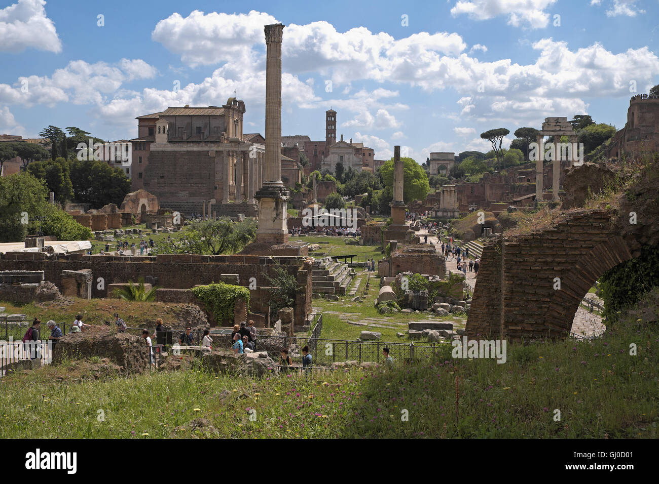 General view east over the Roman Forum area from the Tempio di Saturno ...