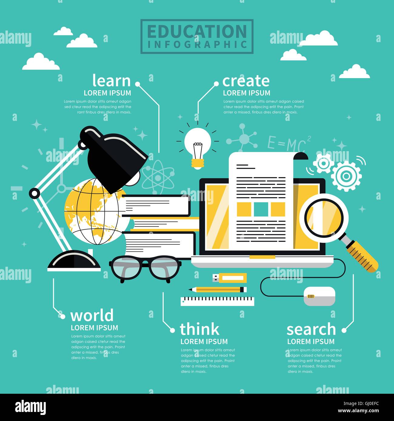 Education concept flat design with laptop and stationery Stock Vector ...